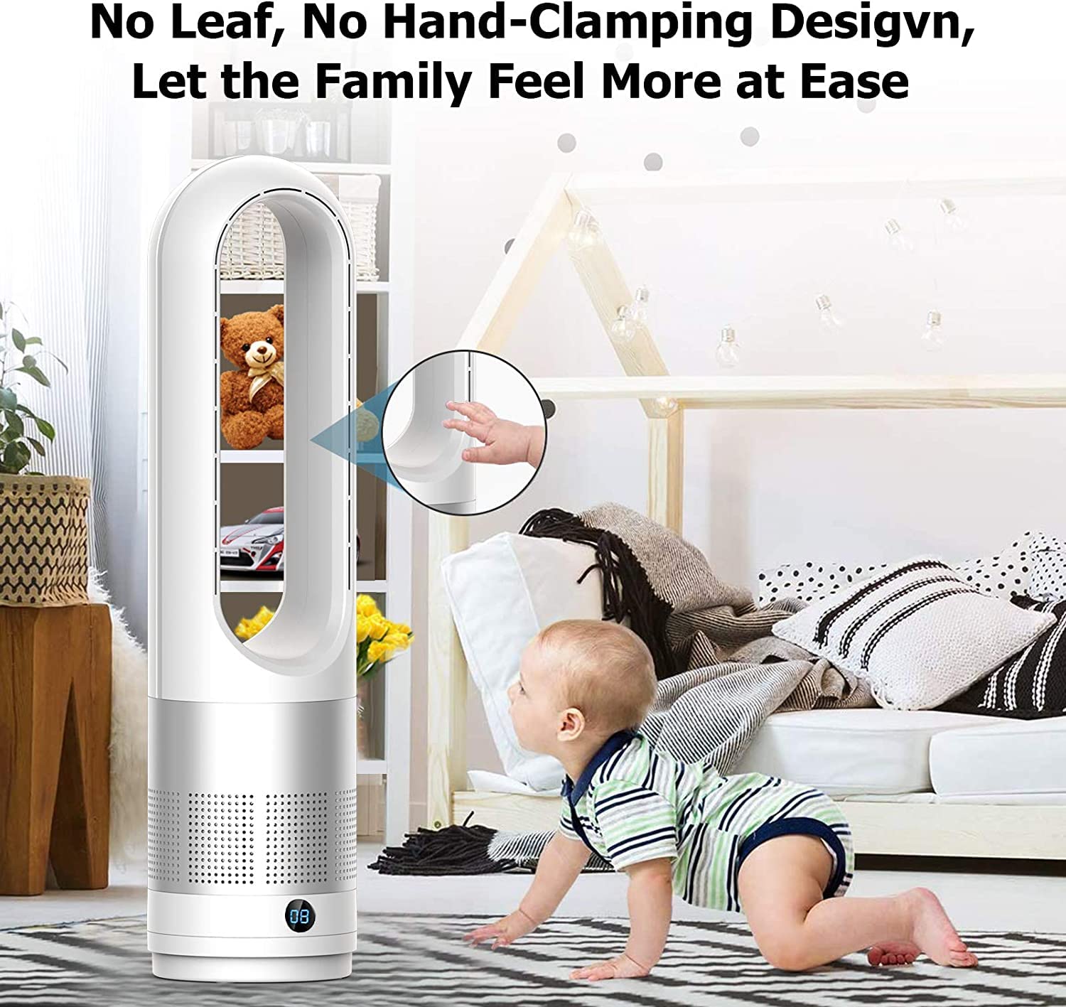 KIAMI Bladeless Cooling Fan, 22 inch Tower Fan, 80° Oscillating Pedestal Fan with Remote Control, 8 Speeds, 8H Timer, LED Display with Auto Off, Portable Quiet Cooling Fan for Bedroom, Home, Office