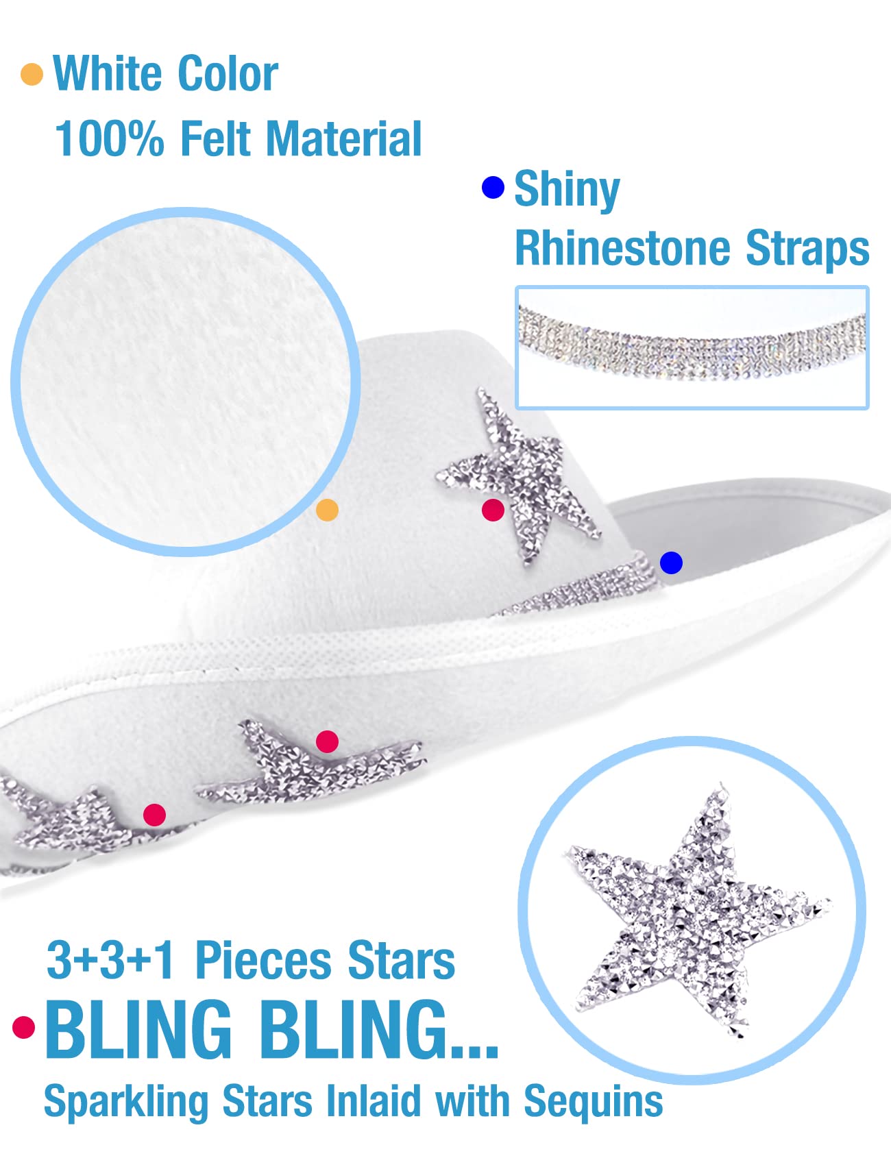 YBHOMINE White Cowgirl Hat with Heart Sunglasses - Cowboy Hat with Glitter Star Fits Women for Bachelorette Themed Party(Glitter Star)