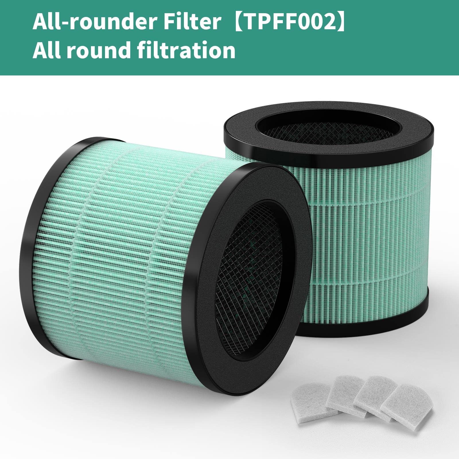 GoKBNY TPAP002 True HEPA Replacement Filter, Compatible with TOPPIN TPAP002 HEPA Purifier Comfy Air C1, Part# TPFF002, 4-IN-1 Filters（4-Pack）