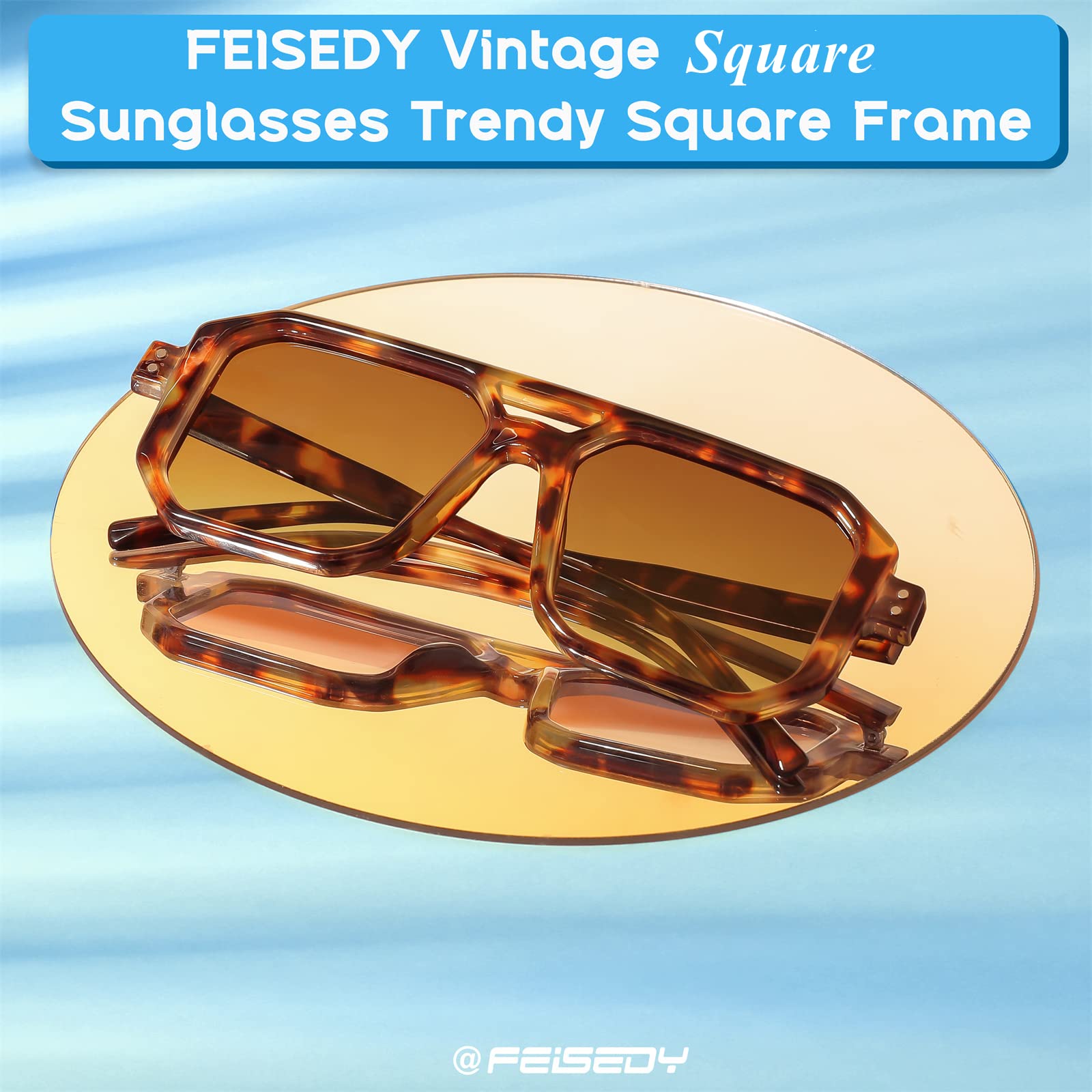 FEISEDY Retro Sunglasses for Women Men Trendy Aviator Sunglasses Classic Square Frame Shades B2939