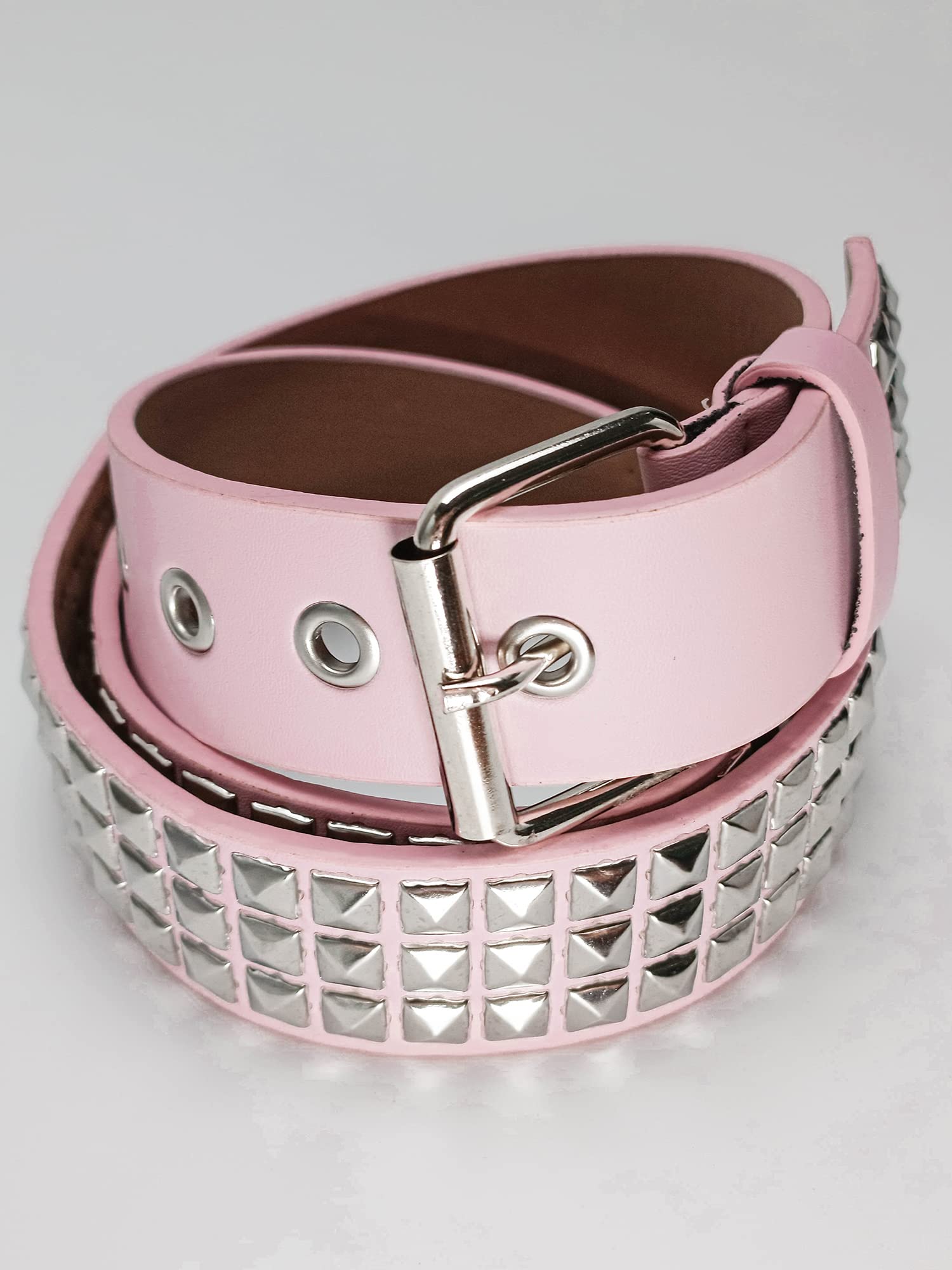 Punk Studded Belt for Women Rock Threads Goth Stud Pyramid Gothic Clothing (Pink)