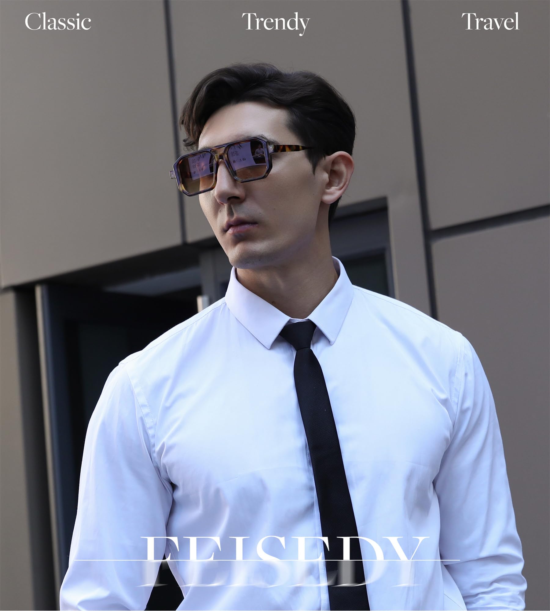 FEISEDY Retro Sunglasses for Women Men Trendy Aviator Sunglasses Classic Square Frame Shades B2939