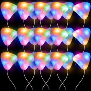 juexica 12 pieces light up furry kitty headband led cat ears cute halloween glow party hair accessories for women girls (multicolor)