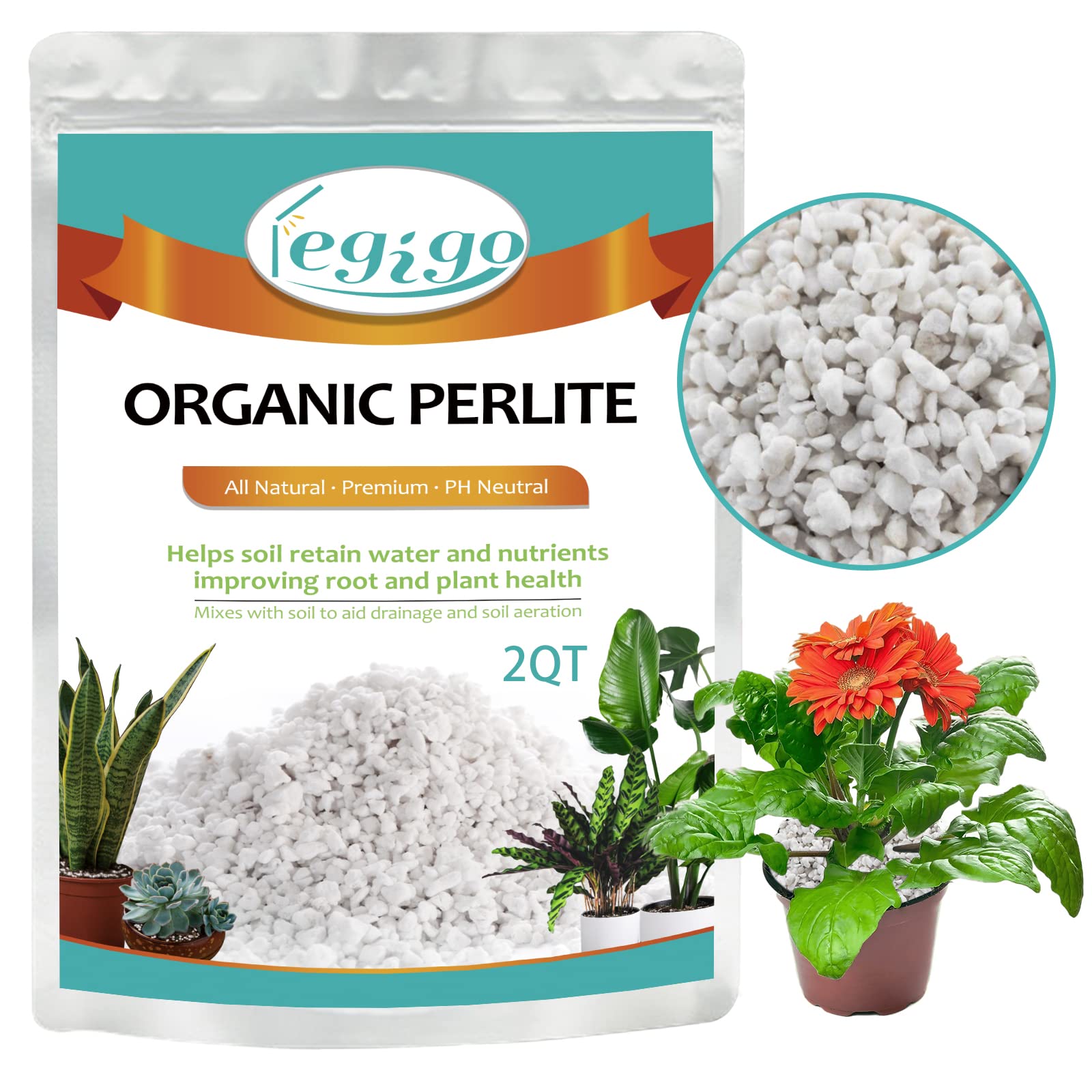 Legigo 2 Quarts Organic Horticultural Perlite for Plants Indoor- Natural Horticultural Soil Additive Conditioner Mix for Improves Drainage, Ventilation and Root Growth