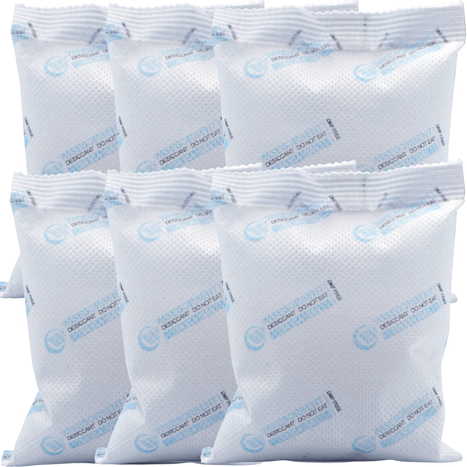 Wisesorb 6Pcs 100 Gram Silica Gel Packets, White Dessicant Beads Packets for Storage, Pure and Safe Silica Gel Desiccant Packs, Moisture Absorber Silica Gel Beads Packs for Moisture Control