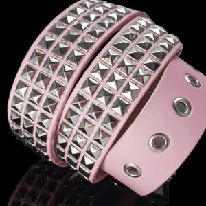 Punk Studded Belt for Women Rock Threads Goth Stud Pyramid Gothic Clothing (Pink)