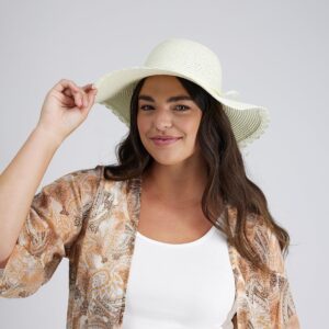 Jessica Simpson Womens Wide Brim Straw Hat, Tan, One Size