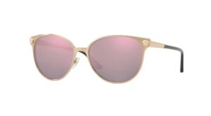 versace ve2168 14095r 57mm pink gold/dark grey mirror pink sunglasses for women + bundle with designer iwear eyewear kit