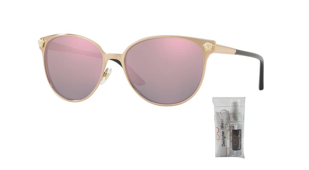 Versace VE2168 14095R 57MM Pink Gold/Dark Grey Mirror Pink Sunglasses for Women + BUNDLE With Designer iWear Eyewear Kit