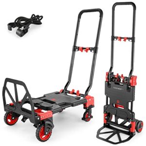 330LB Folding Hand Truck Heavy Duty Carrying, Combination of Four Wheels and Two Wheels Convertible Dolly Cart with Retractable Handle Dolly for Moving Office Carts