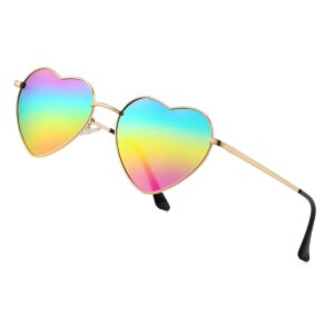 polarized heart sunglasses for women fashion lovely style metal frame uv400 protection lens (gold/rainbow mirror)