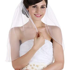 SAMKY 1T 1 Tier Hemmed Pencil Edge Bridal Wedding Veil - White Short Length 20" V659