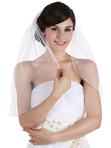 SAMKY 1T 1 Tier Hemmed Pencil Edge Bridal Wedding Veil - White Short Length 20" V659