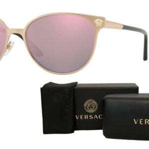 Versace VE2168 14095R 57MM Pink Gold/Dark Grey Mirror Pink Sunglasses for Women + BUNDLE With Designer iWear Eyewear Kit