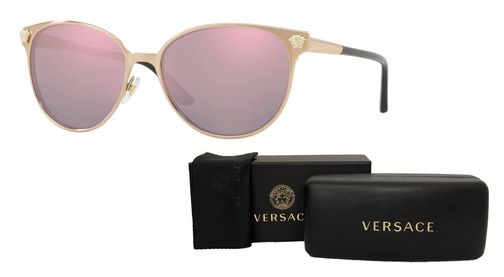 Versace VE2168 14095R 57MM Pink Gold/Dark Grey Mirror Pink Sunglasses for Women + BUNDLE With Designer iWear Eyewear Kit