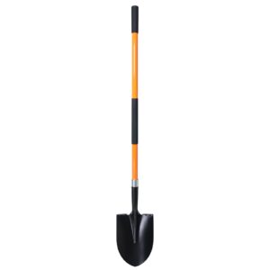 vnimti shovel for digging, 56 inches heavy duty shovel for gardening, round shovel for digging with fiberglass handle (orange)