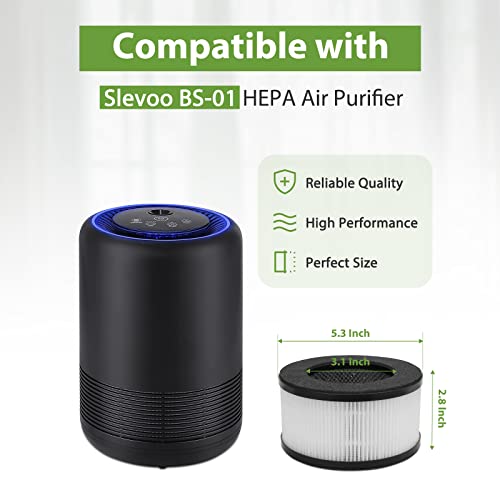 Smilyan BS-01 True HEPA Replacement Filter Compatible with Slevoo BS-01 Air Purifier, 3-in-1 BS01 Air Filter Replacement,2 PACK (NOT fit for BS-03)