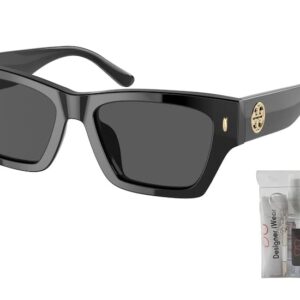 Tory Burch TY7169U 170987 52MM Black/Solid Grey Rectangular Sunglasses for Women + BUNDLE With Designer iWear Eyewear Kit