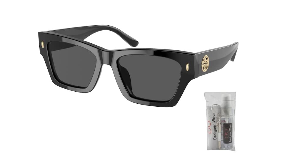 Tory Burch TY7169U 170987 52MM Black/Solid Grey Rectangular Sunglasses for Women + BUNDLE With Designer iWear Eyewear Kit