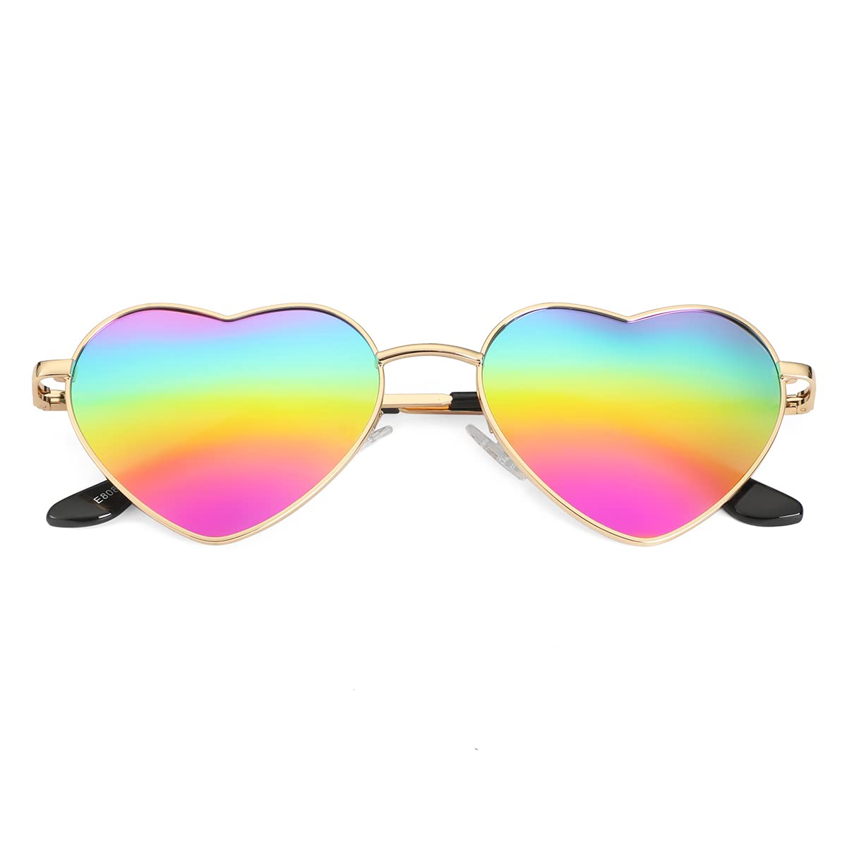 Polarized Heart Shaped Sunglasses for Women Metal Frame Cute Lovely Glasses 100% UV Protection (Gold/Rainbow Mirror)