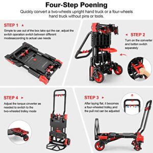 330LB Folding Hand Truck Heavy Duty Carrying, Combination of Four Wheels and Two Wheels Convertible Dolly Cart with Retractable Handle Dolly for Moving Office Carts