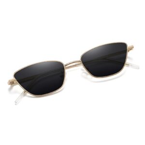 colrea vintage small cat eye sunglasses fashion narrow metal frame rectangle sun glasses 100% uv protection cl22009 (black)