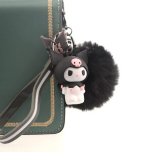 Tonsamvo Cute Pom Pom Keychain Kawaii Key chain for Backpack Decoration Keychains for Women (Black)