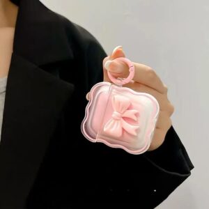 Cute AirPod Case with Keychain Pink Bow Clear Gradient Design Wavy Border Protective Soft Cover Compatiable with AirPods 1st & 2nd Generation for Women and Girls