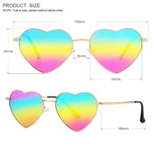 Polarized Heart Shaped Sunglasses for Women Metal Frame Cute Lovely Glasses 100% UV Protection (Gold/Rainbow Mirror)