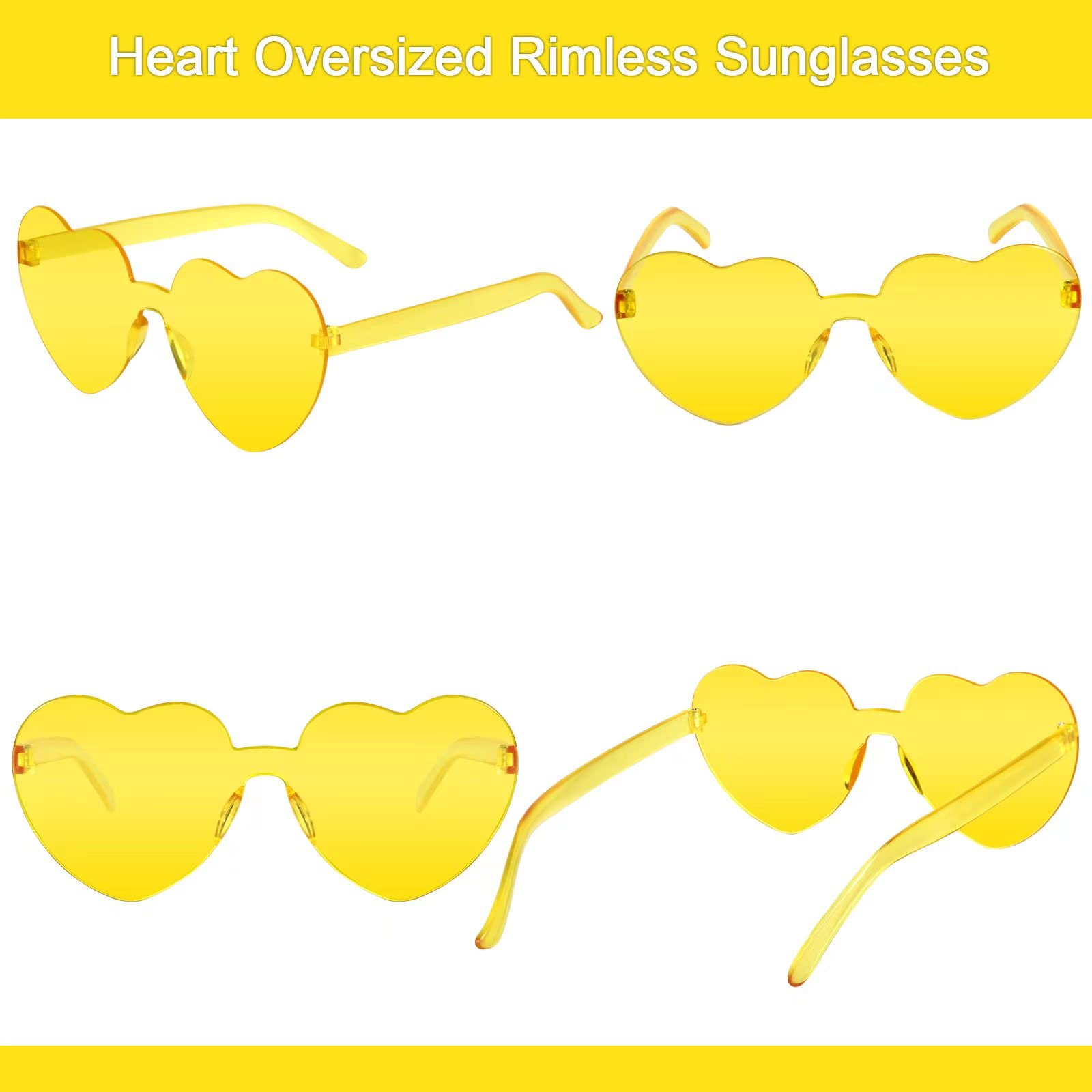 NUDALA 24 Pack Heart Rimless Sunglasses Love Candy Bachelorette Party Glasses Funky Transparent Sunglasses Party Favor (24 YELLOW)