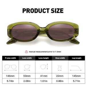 Fozono Trendy Rectangle Sunglasses for Women Men Retro 90s Fashion Narrow Small Square Sunglasses Vintage UV400 Protection Transparent Green Frame-Purple Gray Lens