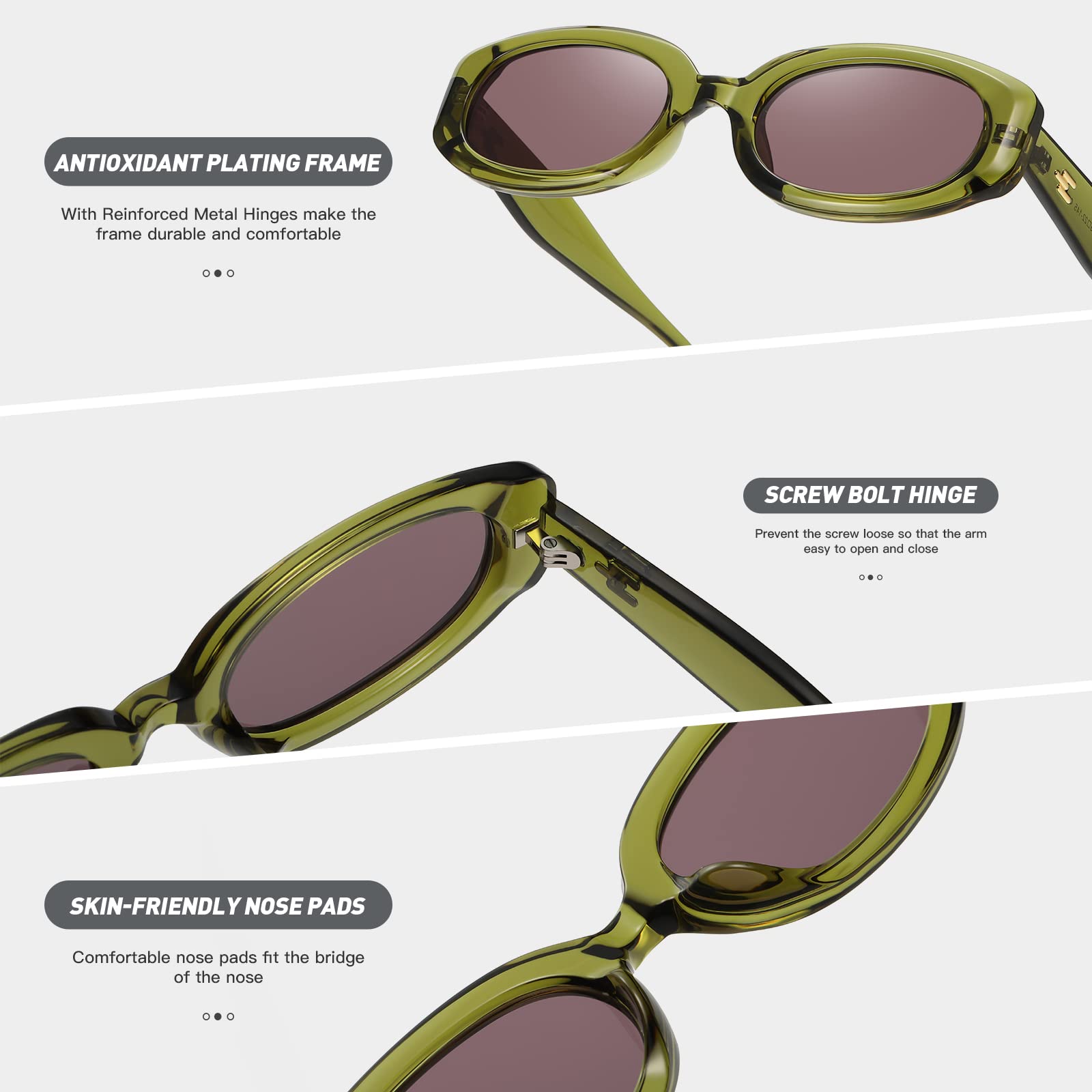 Fozono Trendy Rectangle Sunglasses for Women Men Retro 90s Fashion Narrow Small Square Sunglasses Vintage UV400 Protection Transparent Green Frame-Purple Gray Lens