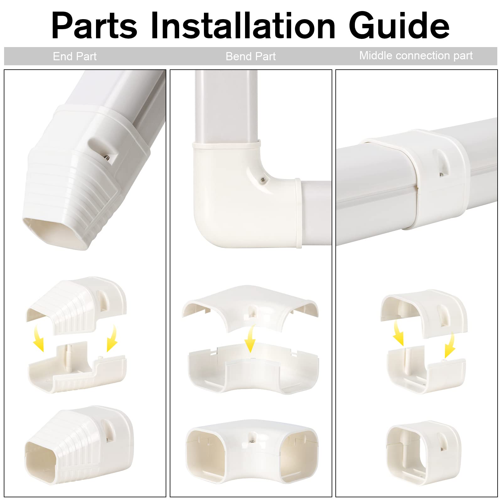 GUEQUITLEX 3" W 16.1 Ft Line Set Cover Kit for Mini Split Air Conditioner Decorative PVC Line Cover Kit for Central Air Conditioner Mini Split AC Cover for Outside Heat Pumps Tubing Cover