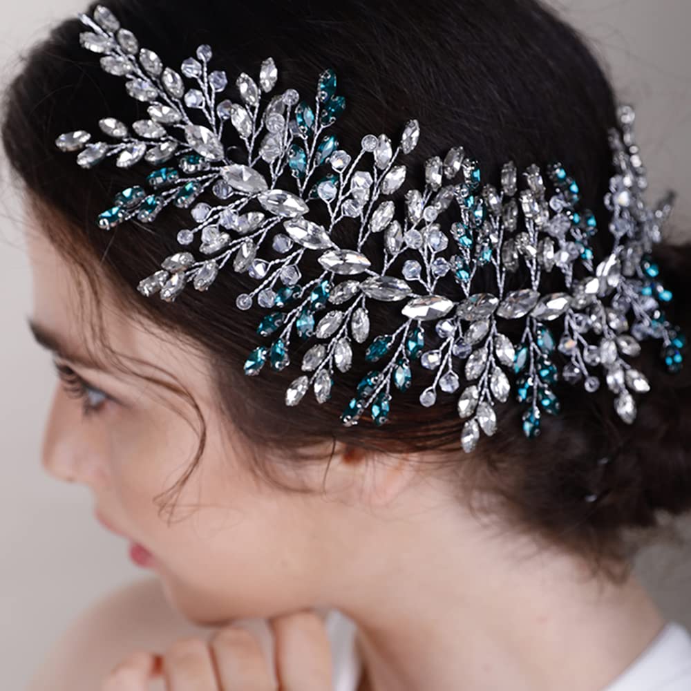 BERYUAN Green Rhinestone Crystal Wedding Hair Vine for Bride Bridesmaid Bridal Jewelry Headpiece Wedding Hair Accessories for Women and Girls Green 1