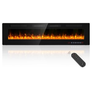 breezeheat 72inch electric fireplace recessed wall mounted-ultra thin fireplace heater for living room/bedroom with 2 heat vents, remote control, touch screen, adjustable flame, 8h timer, 750w/1500w