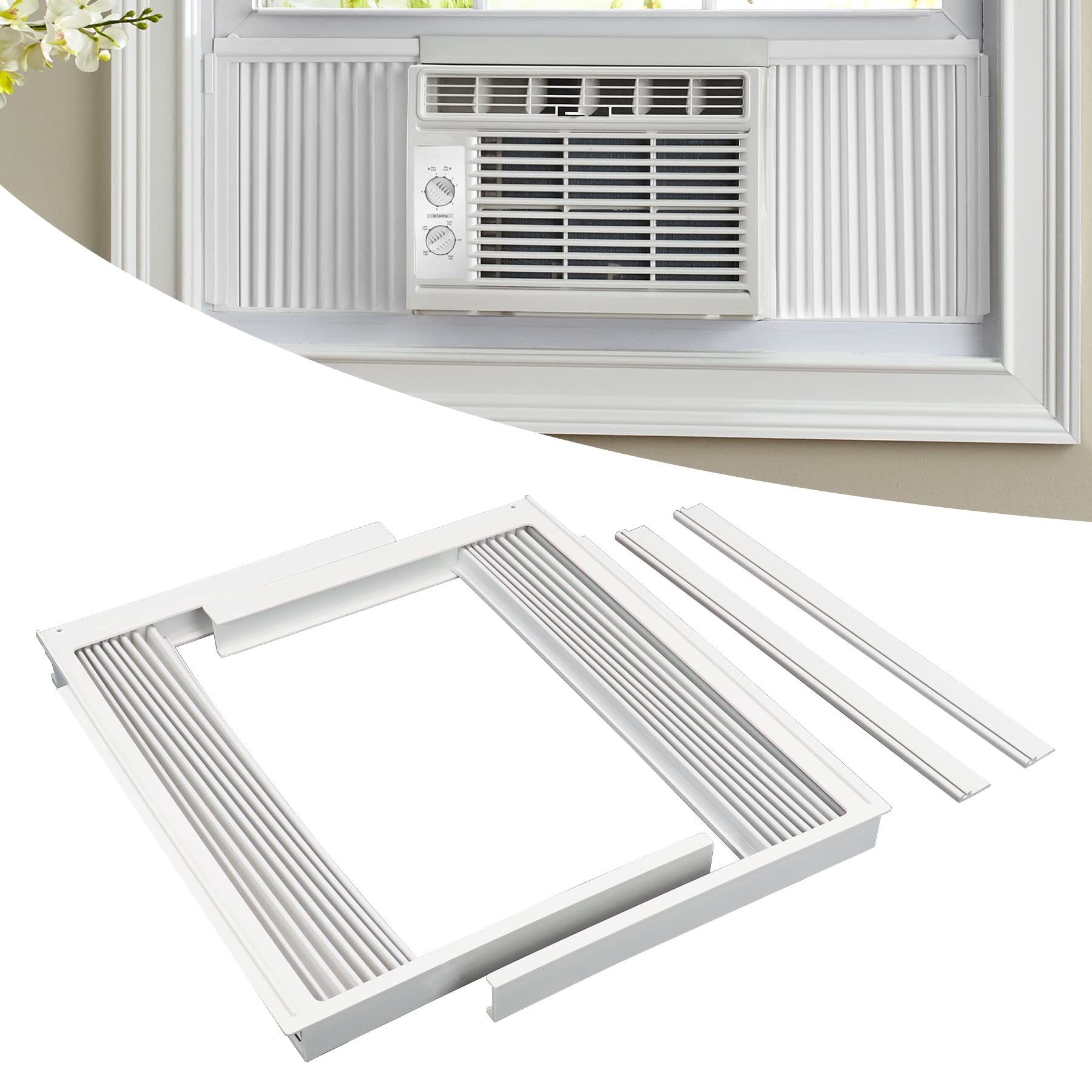 Forestchill Window Air Conditioner Side Panel with frame, Room AC Accordion Filler Curtain Kit Replacement, Include Window AC Side Panels & Frames (White, Fit 8,000 BTU Units)