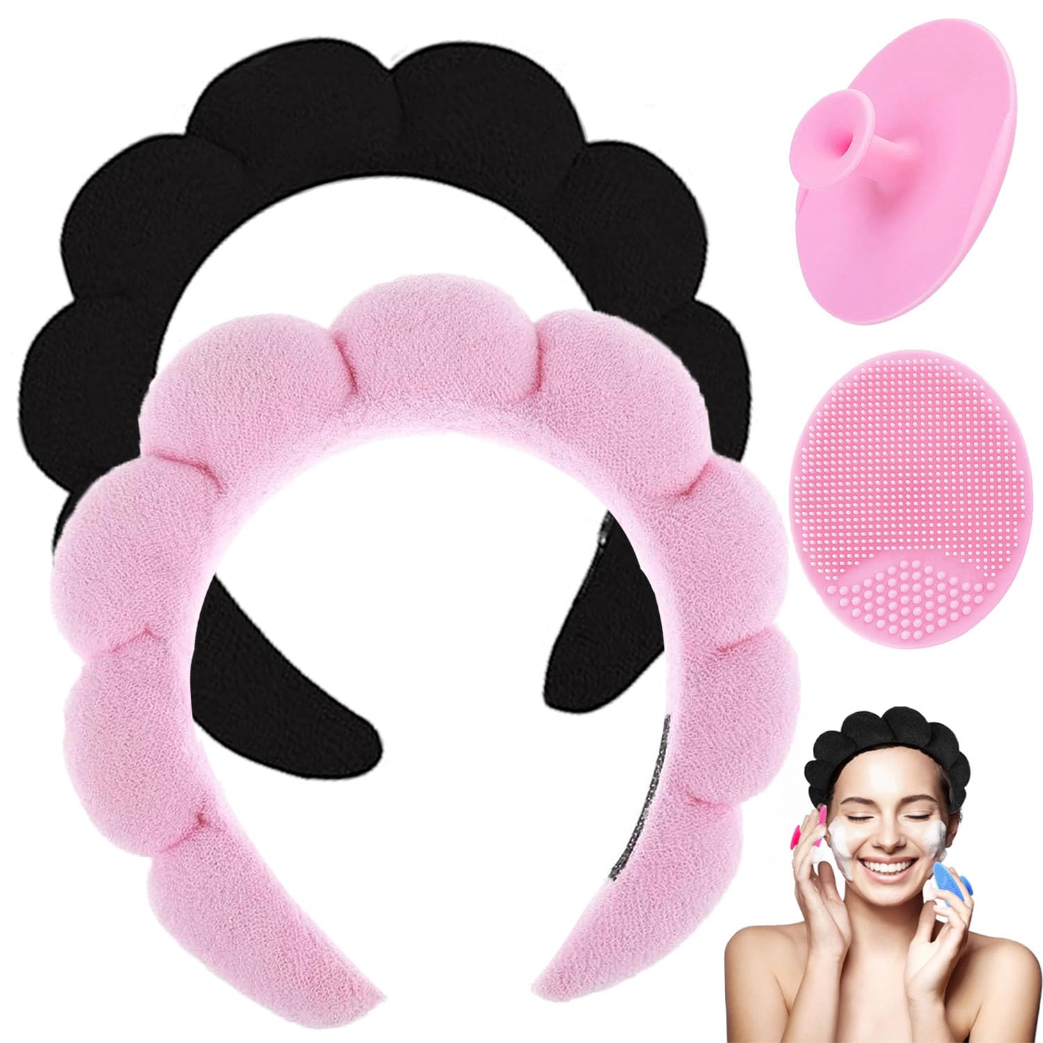 Spa Facial Exfoliator and Makeup Removal Headband - Terry Cloth Bubble Soft Puffy Skincare Headband for Women and Girls