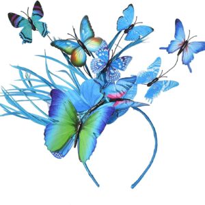 Gionforsy Butterfly Fascinator Headband Monarch Butterfly Headband Crown Tea Party Halloween Costume Headpiece (Blue)