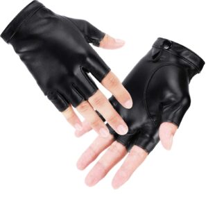 Accmor Fingerless PU Faux Leather Gloves, Driving Gloves Outdoor Sports Cosplay Costume Half Finger Glove for Women Men Teens