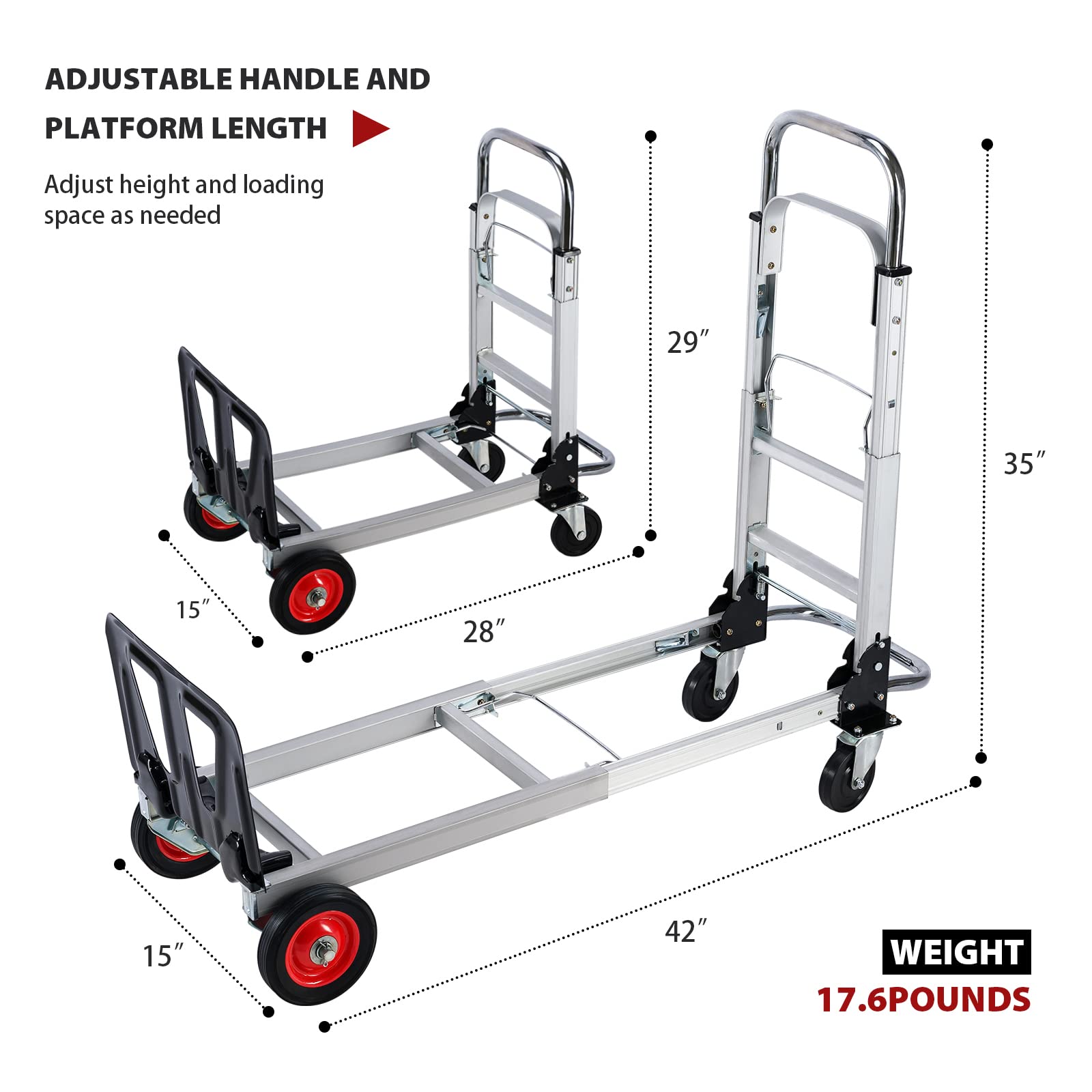 Oyoest Aluminium Hand Truck Dolly Heavy Duty 440lbs Capacity 2 in 1 Convertible Folding Hand Truck with Pneumatic Wheels and Telescoping Handles,Portable Dolly Cart with Bungee Cords for Moving