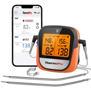 thermopro tp902 450-ft wireless meat thermometer digital, bluetooth meat thermometer wireless for meat steak, smoker thermometer with dual meat probe, cooking food thermometer for grilling and smoking