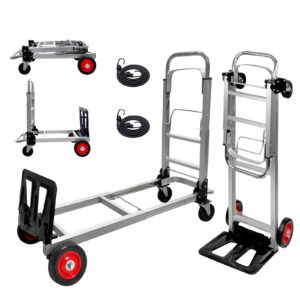 oyoest aluminium hand truck dolly heavy duty 440lbs capacity 2 in 1 convertible folding hand truck with pneumatic wheels and telescoping handles,portable dolly cart with bungee cords for moving