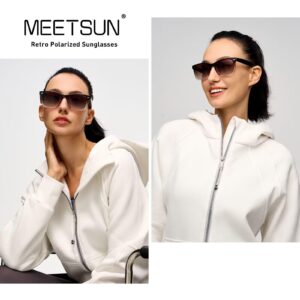 MEETSUN Polarized Sunglasses for Women Classic Retro Square Driving Ladies Sun Glasses UV Protection Brown Gradient