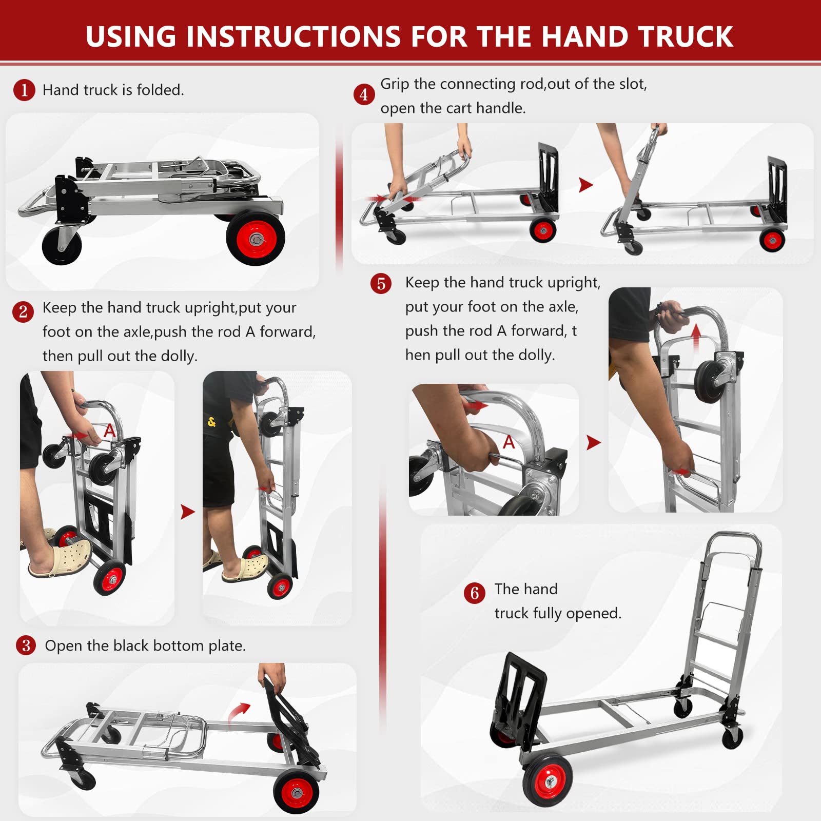 Oyoest Aluminium Hand Truck Dolly Heavy Duty 440lbs Capacity 2 in 1 Convertible Folding Hand Truck with Pneumatic Wheels and Telescoping Handles,Portable Dolly Cart with Bungee Cords for Moving