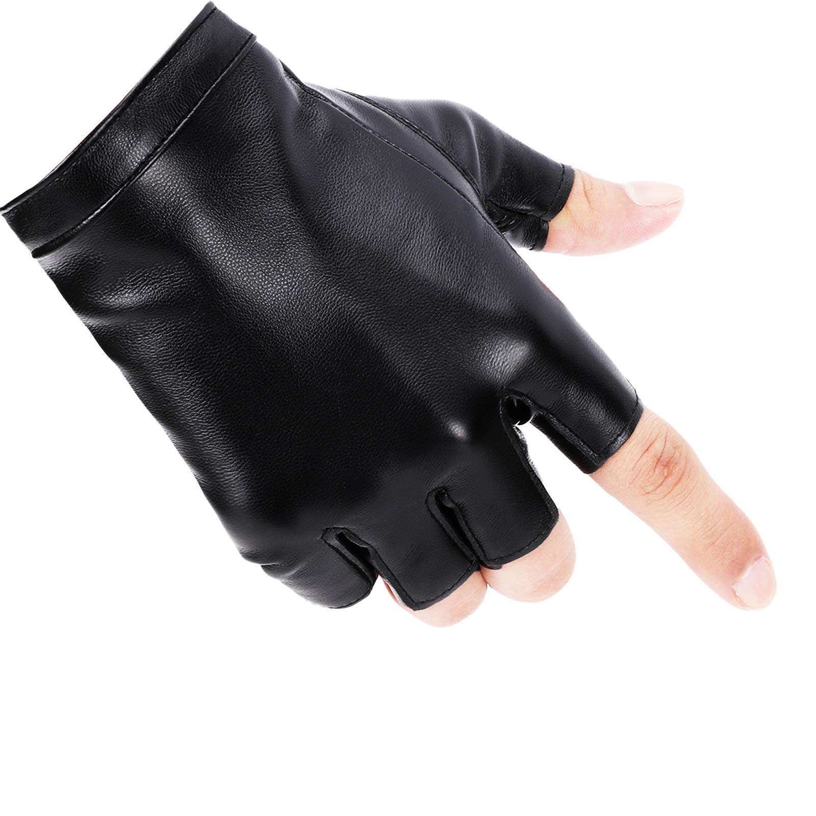 Accmor Fingerless PU Faux Leather Gloves, Driving Gloves Outdoor Sports Cosplay Costume Half Finger Glove for Women Men Teens