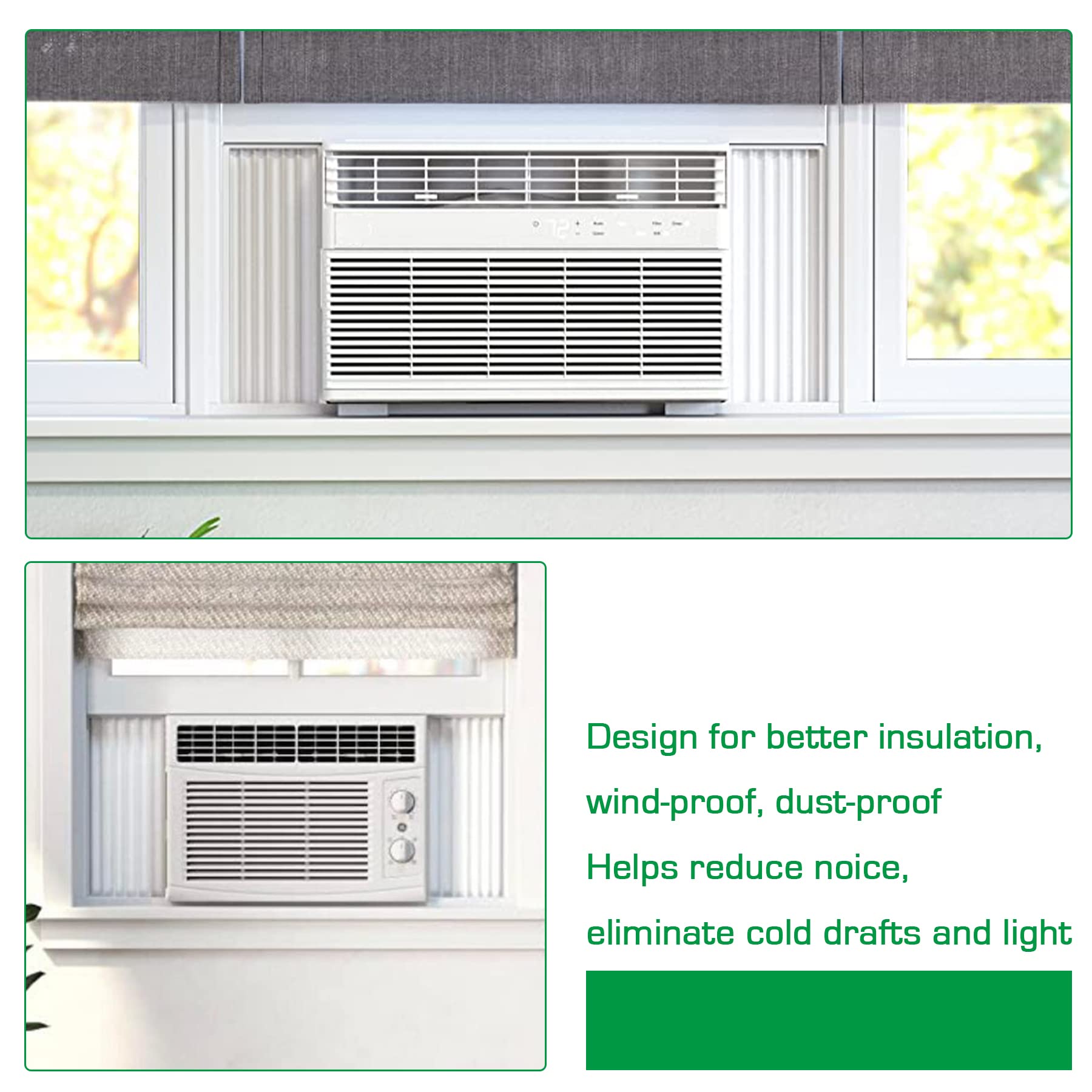 Forestchill Window Air Conditioner Side Panel with frame, Room AC Accordion Filler Curtain Kit Replacement, Include Window AC Side Panels & Frames (White, Fit 8,000 BTU Units)