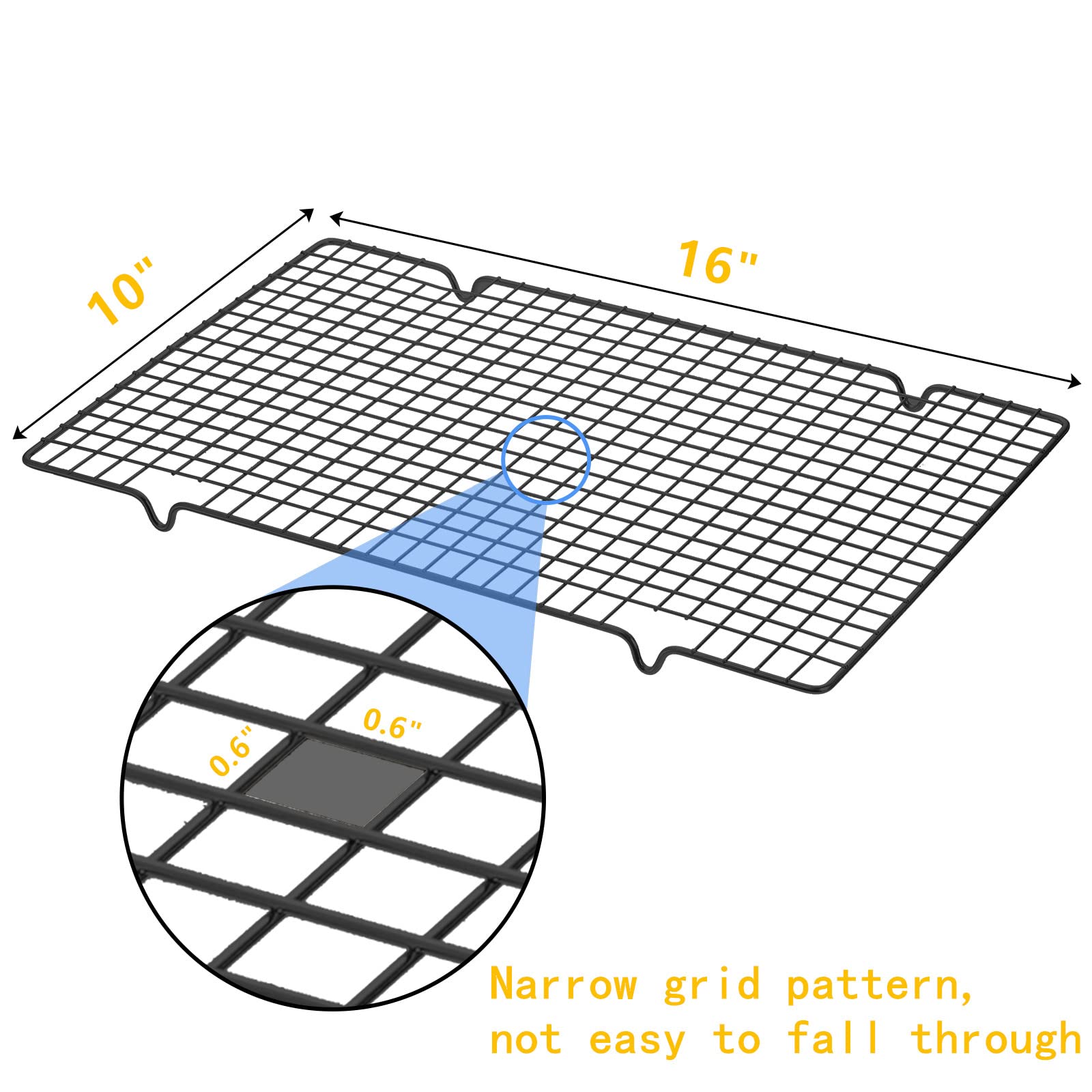 Tebery 2 Pack Black Heavy-Duty Wire Cooking Rack Baking Racks, Nonstick Baking & Cooling Grid for Roasting, Cooking, Grilling, Drying - 16" x 10"