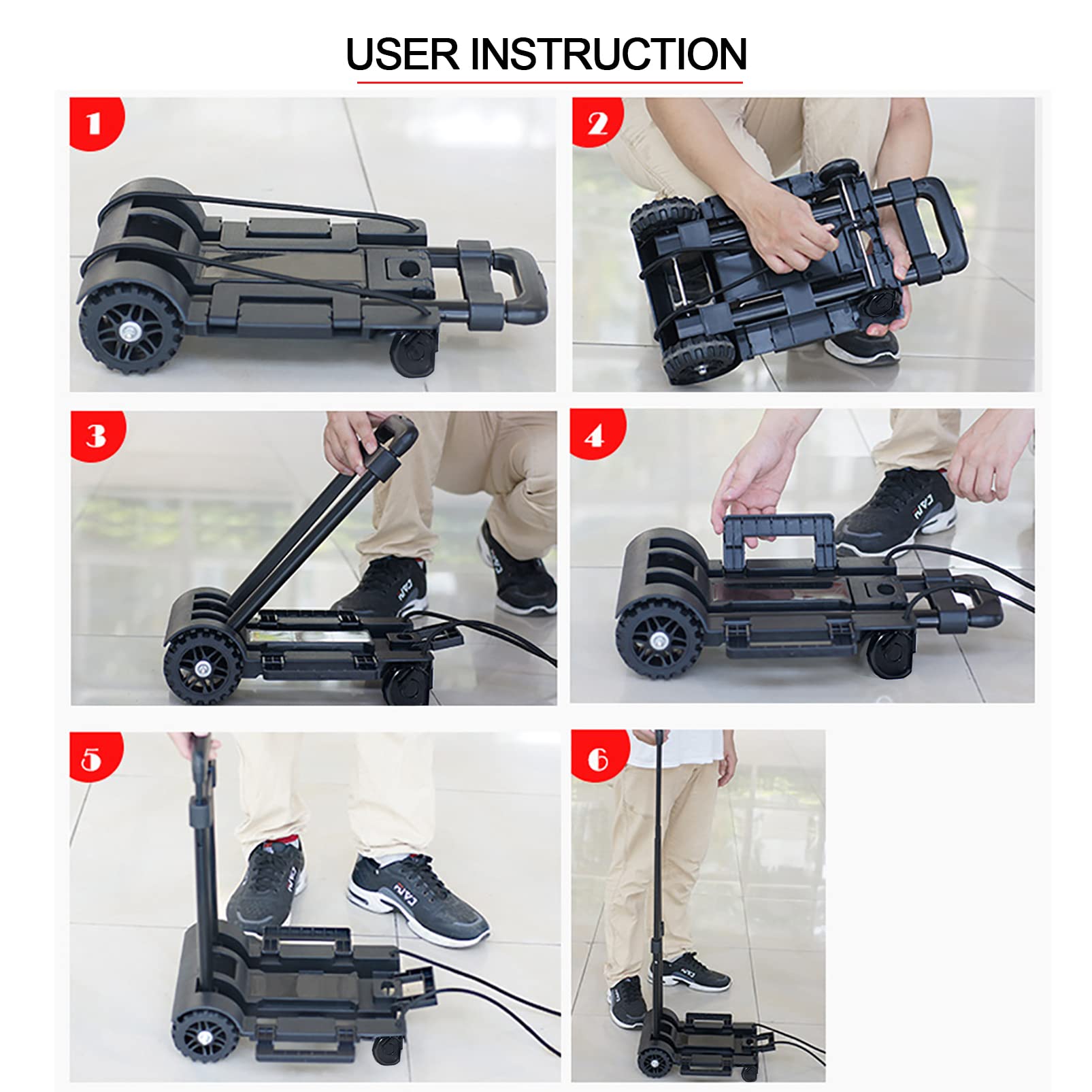 Foldable Plastic Folding Cart Lightweight Folding Shopping Trolley Mini Luggage Hand Truck for Travel Shopping Moving Office Use (2-Wheels)