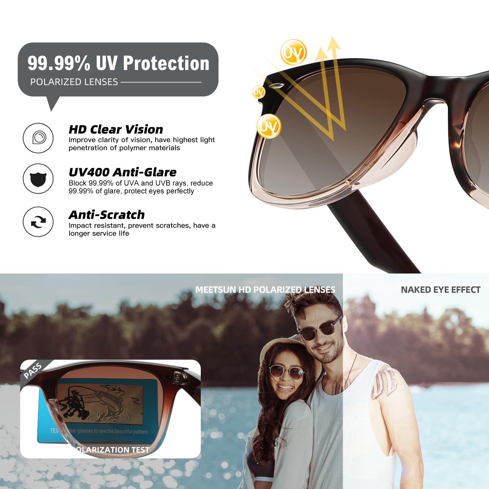 MEETSUN Polarized Sunglasses for Women Classic Retro Square Driving Ladies Sun Glasses UV Protection Brown Gradient