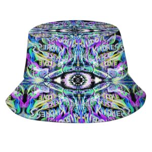 psychedelic trippy rave bucket hats for women men packable outdoor travel beach sun hat rave festival outfits accessories for women